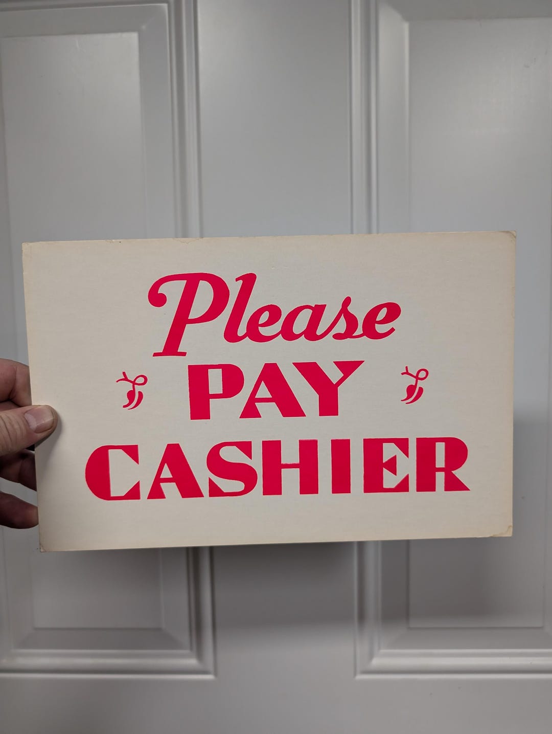 1960s Please Pay Cashier Cardboard Sign - Vintage Repair Shop Sign ...