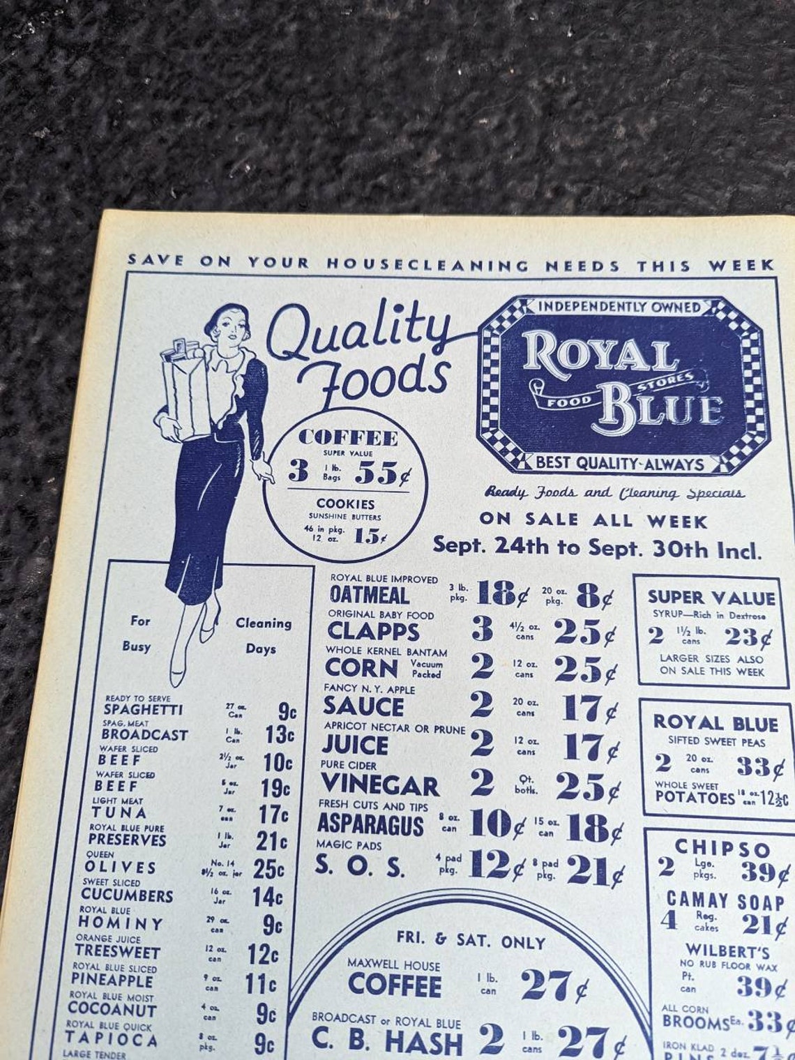 1930's Royal Blue Grocery Store Sale Flyer Newsprint Old - Etsy