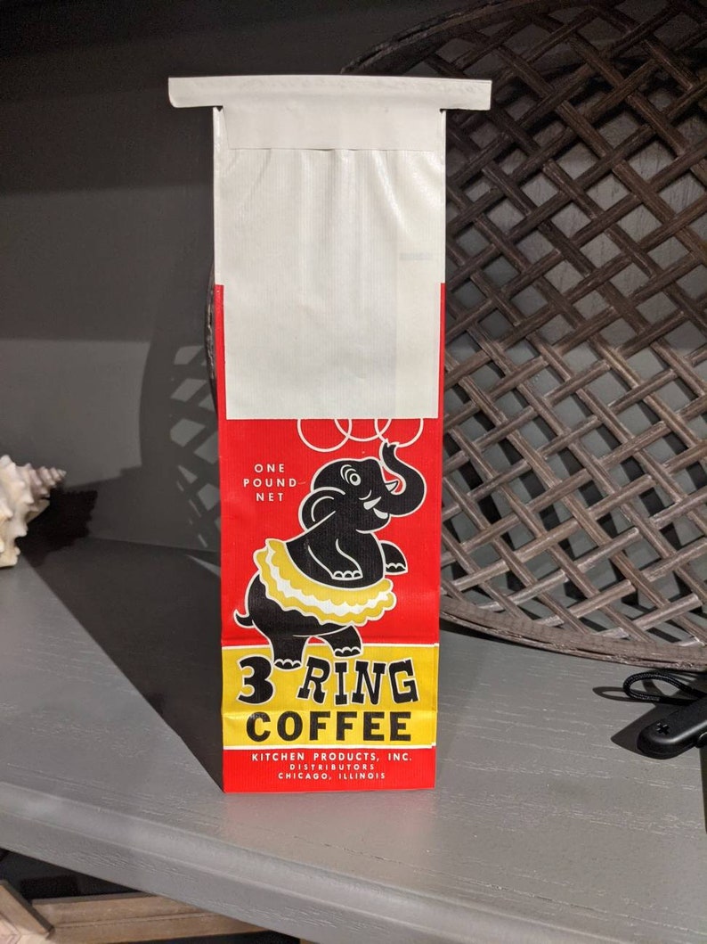 Vintage NOS 1950's 3 Ring Coffee Bag, Elephant- Old & Original Coffee ...