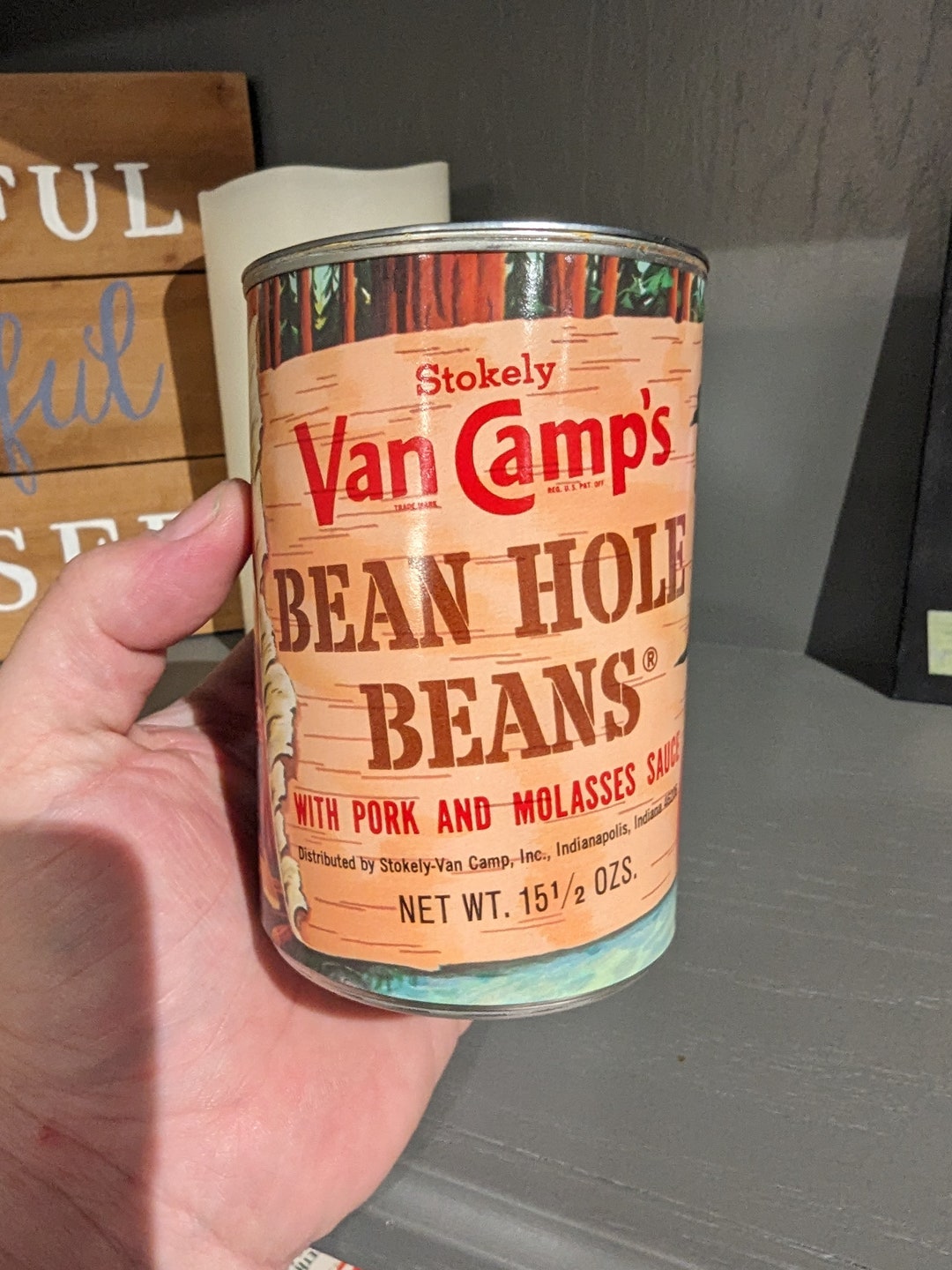 1970's Van Camp's Bean Hole Beans Can Label on Can - Original Vintage - Stokley-van Camp Inc ...