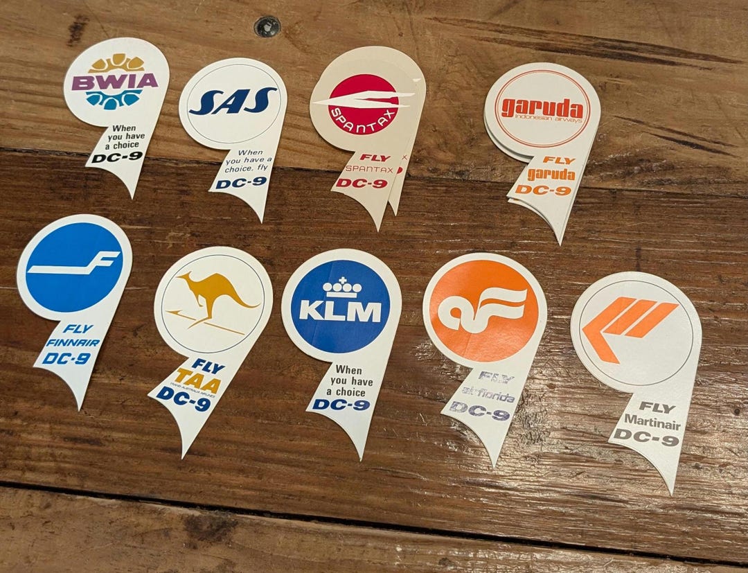 Die Cut 1960s DC-9 Airplane Vinyl Decal Choice of KLM, Finnair, SAS ...