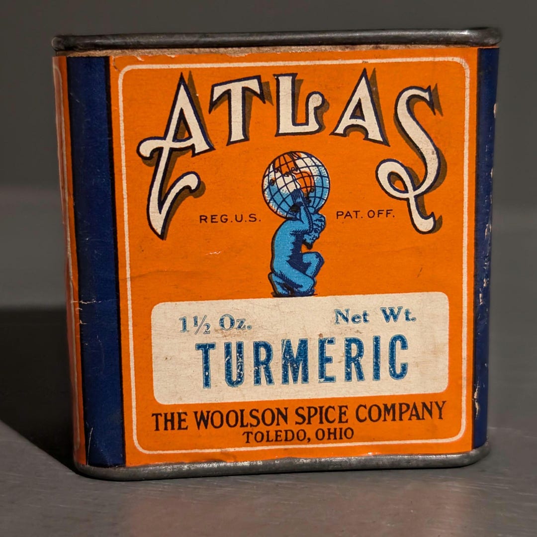 1930s Old & Original Atlas Tumeric Spice Seasoning Cardboard Spice Tin ...
