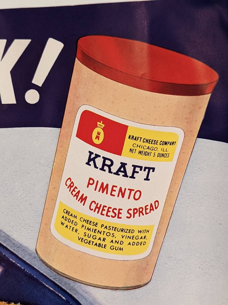 1940's Kraft Velveeta Philadelphia Cream Cheese Pimento Cheese Sign ...