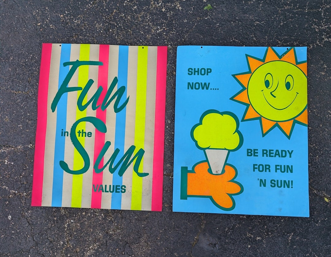 Large 1970s Summer Sale Fun in the Sun Values Double Sided Store ...