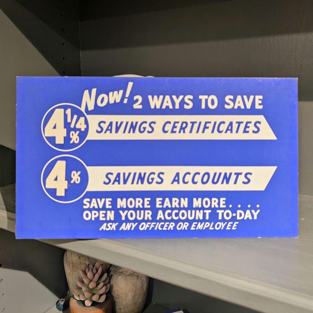 Original 1960s Savings Account Bank Account Vintage Bank Sign - Thick ...
