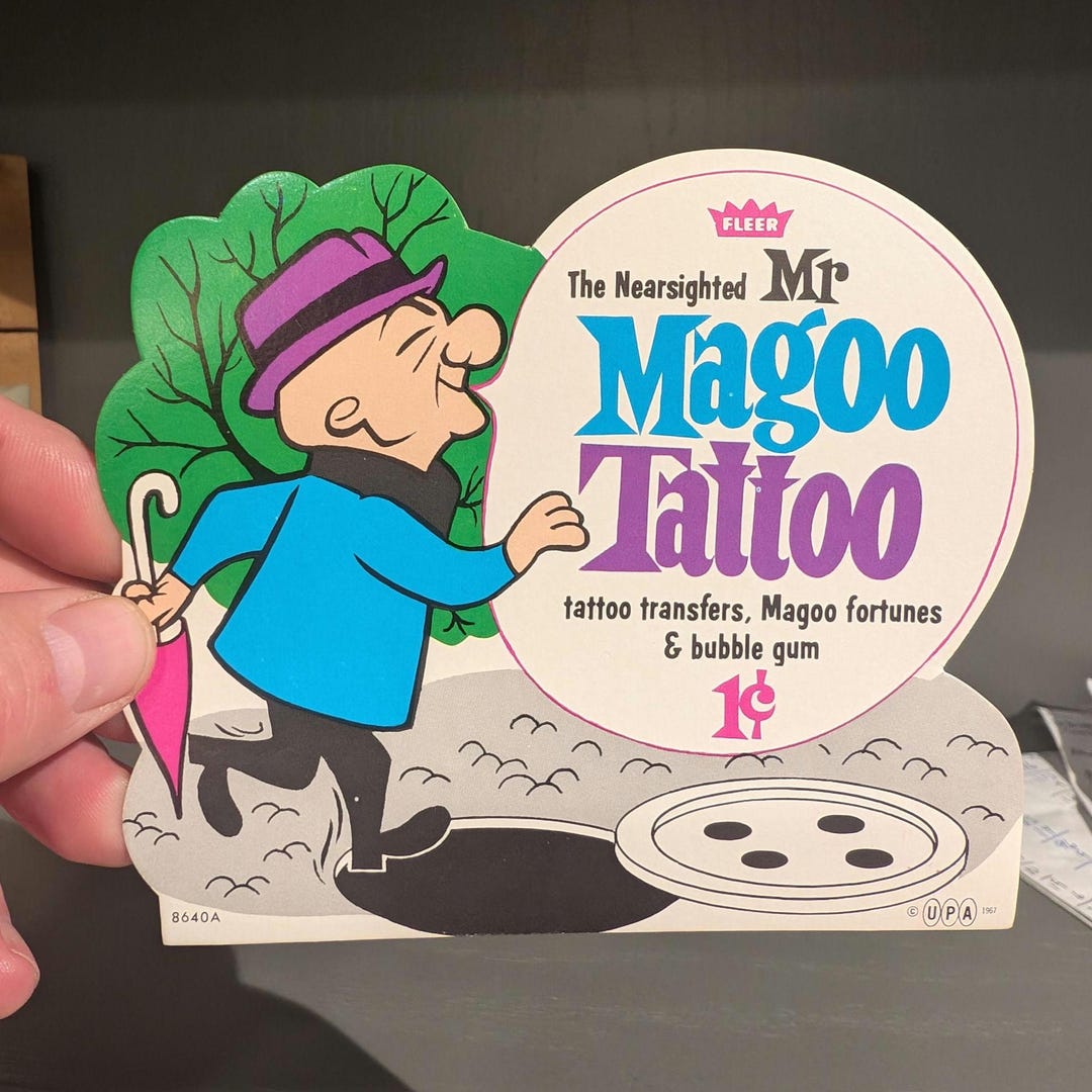 NOS 1960s Mr Magoo Tattoo Gumball Machine Price Sign Cardboard Original ...