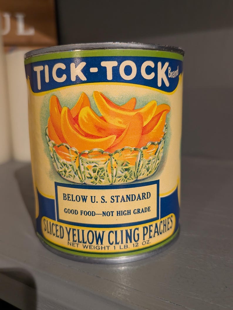 1920s 30s Tick Tock Brand Sliced Peaches Can Label on Can Original ...