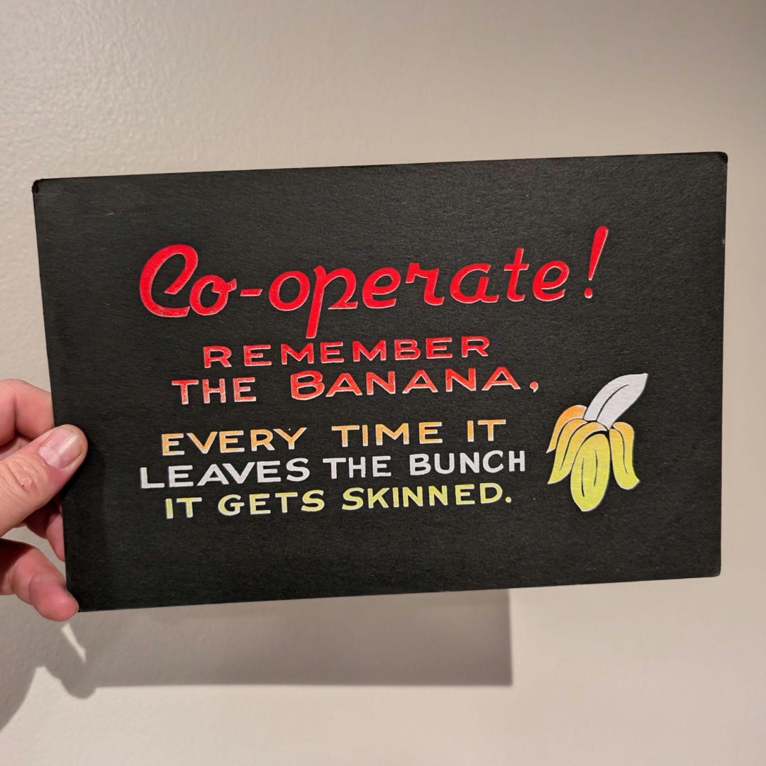 1950's Cooperate Banana Gets Peeled - Cardboard Sign Vintage Diner ...