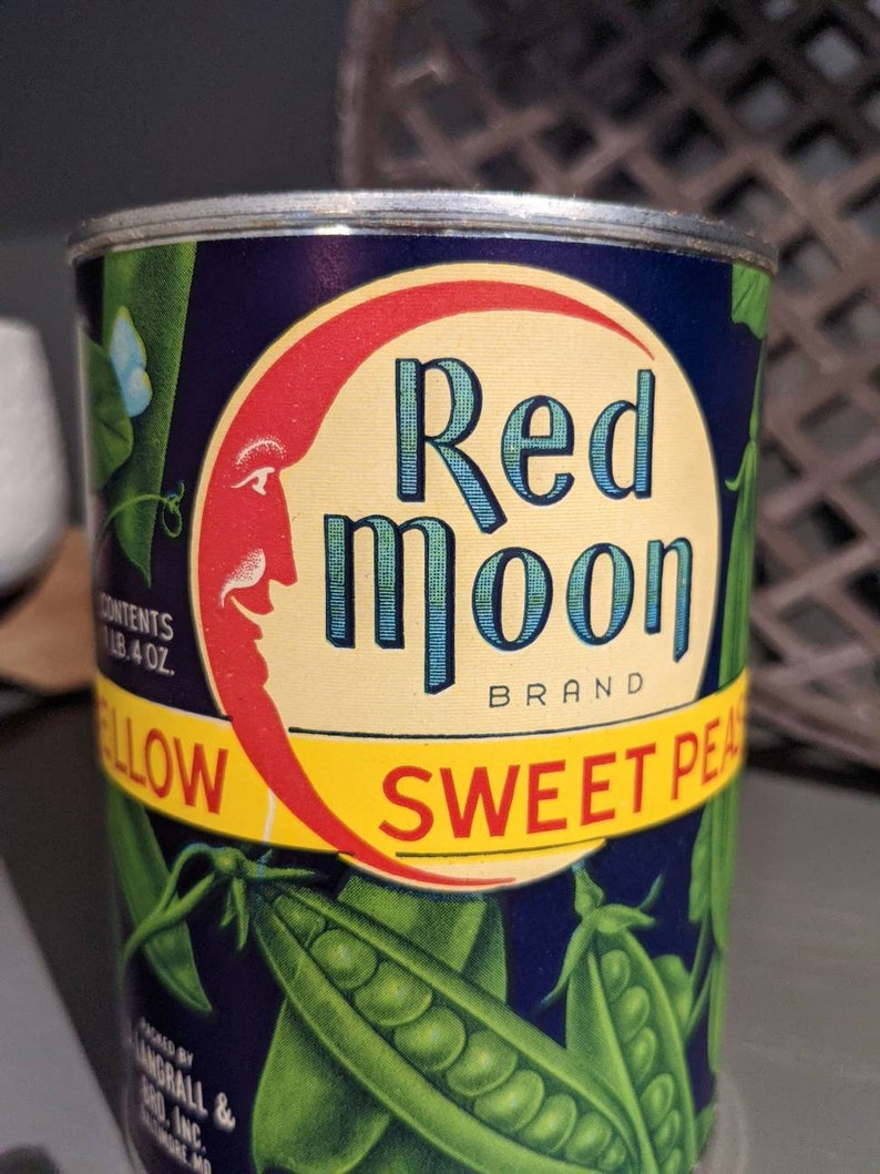 1920's Red Moon Sweet Peas Can Label on Can Original Vintage Langrall ...