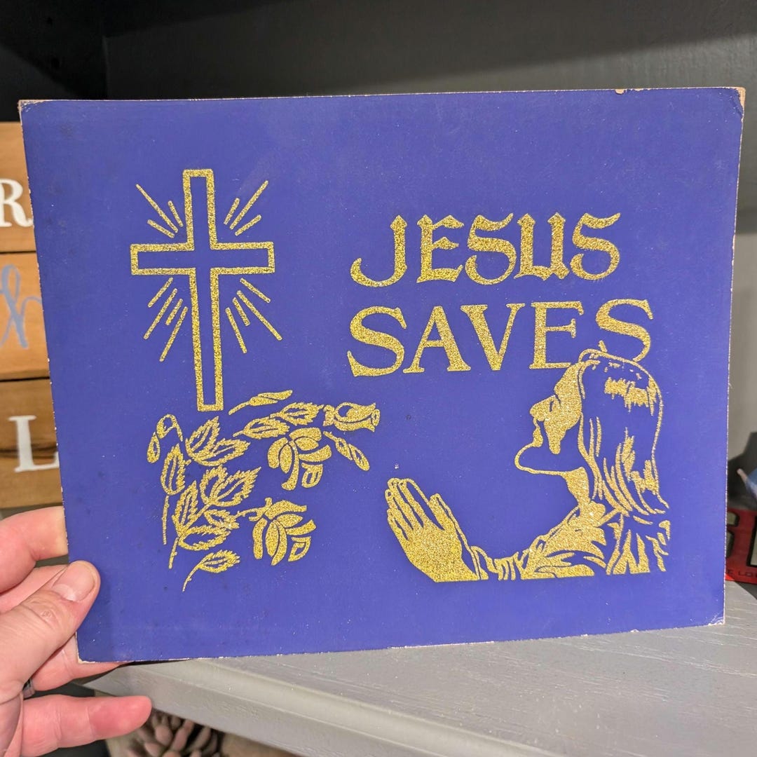 Original 1950's Jesus Saves Glitter Cardboard Sign Vintage Motto Sign ...