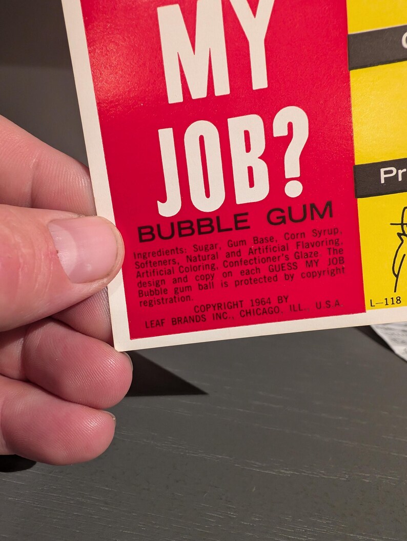 NOS 1964 Guess My Job Gumball Machine Price Sign - Cardboard - Original ...