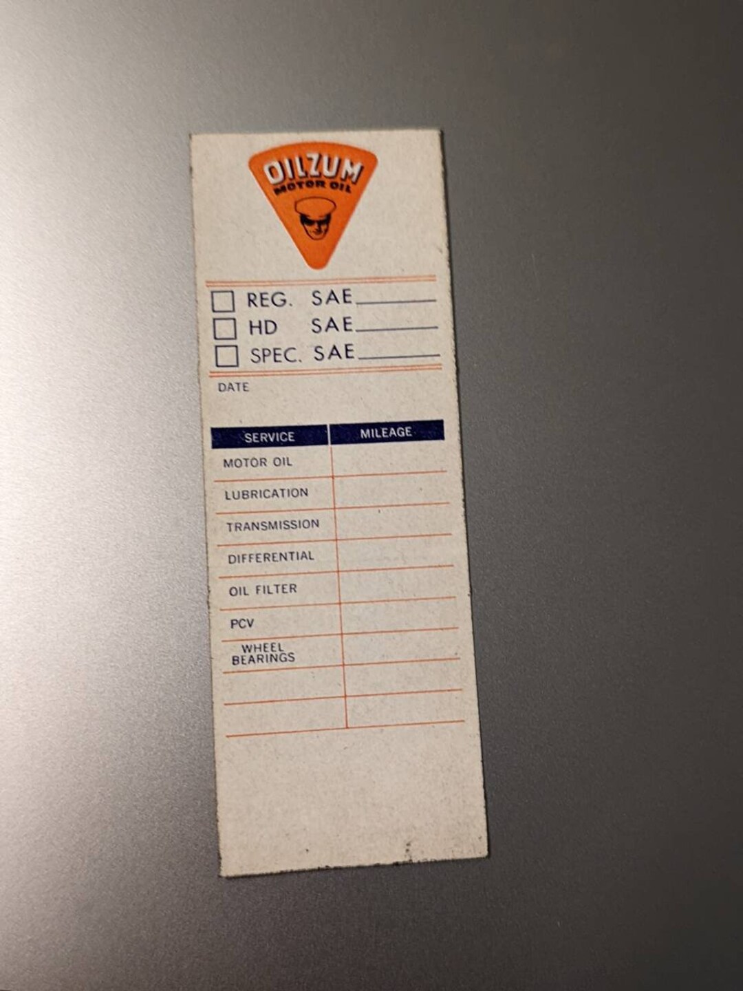 NOS Old and Original 1980 Oilzum Motor Oil Change Tag With Oil Ozwald ...