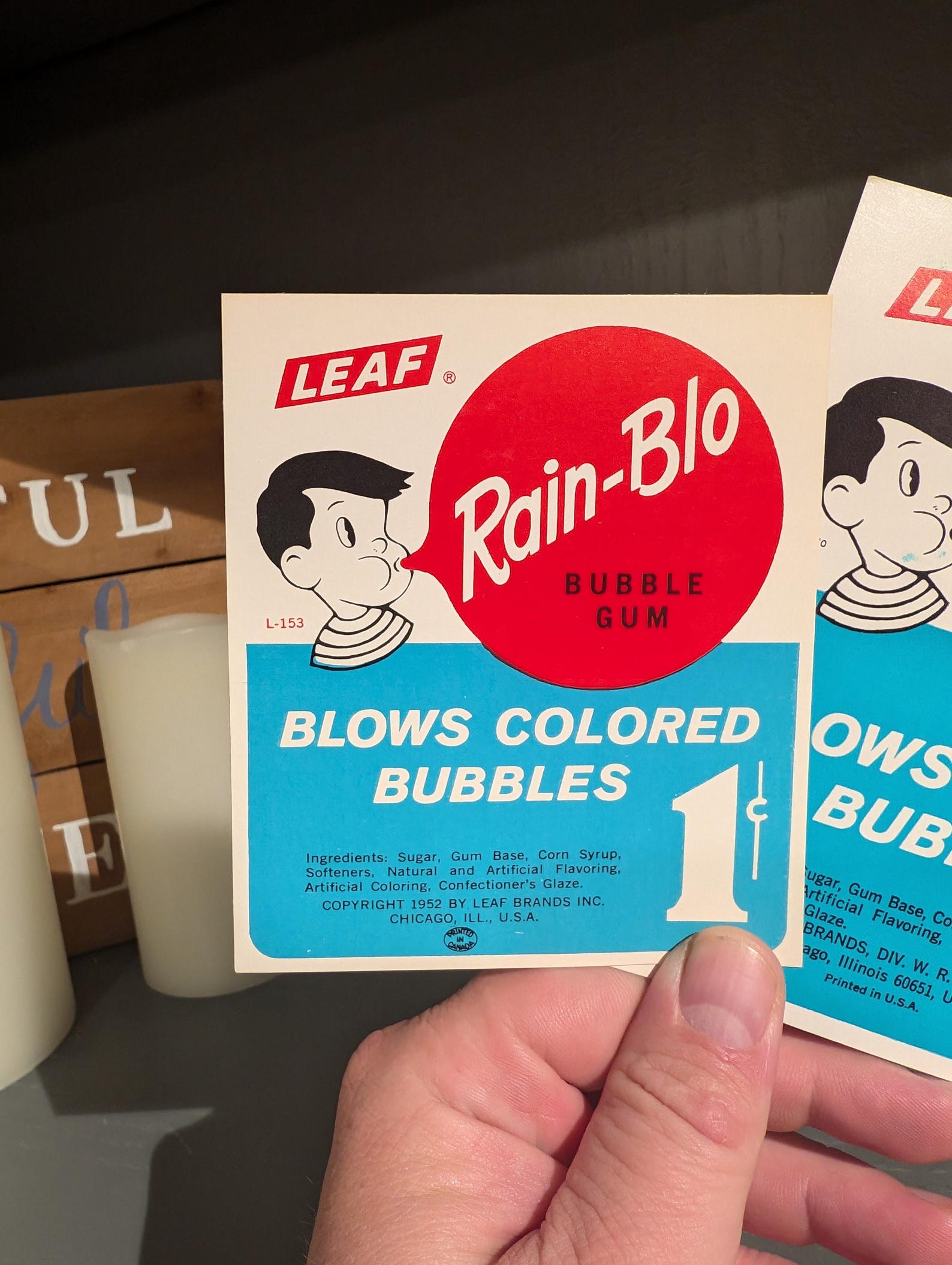 NOS 1950s Leaf Rain-blo Gumball Machine Price Sign - Cardboard ...