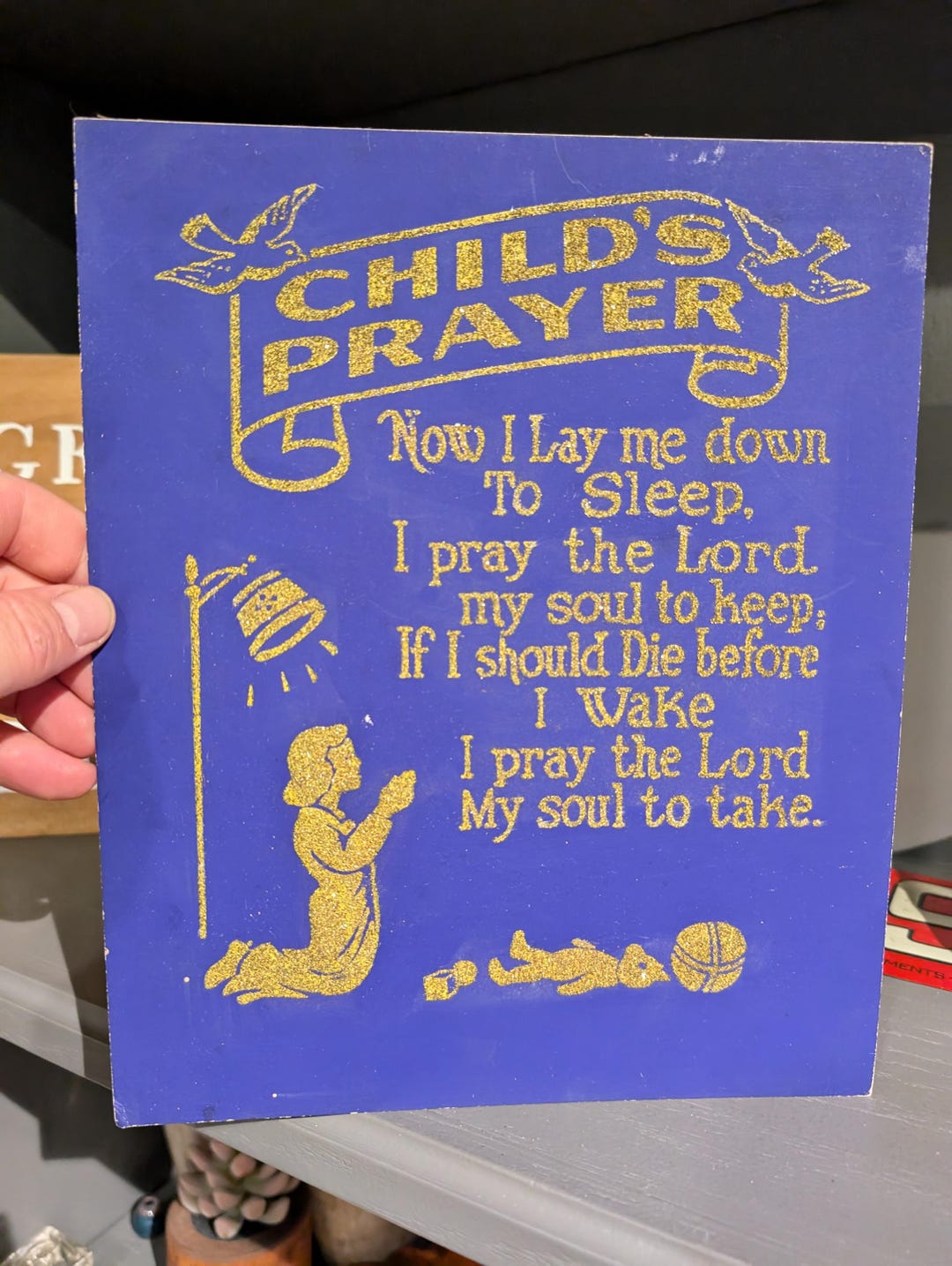 Original 1950's Childs Prayer for Christ Glitter Cardboard Sign Vintage ...