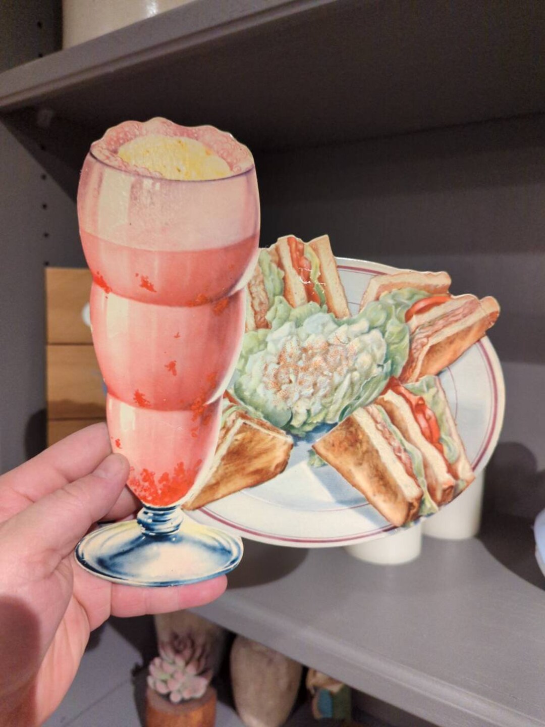 Vintage 1940's Raspberry Milk Shake With Club Sandwich Sign - Die Cut ...