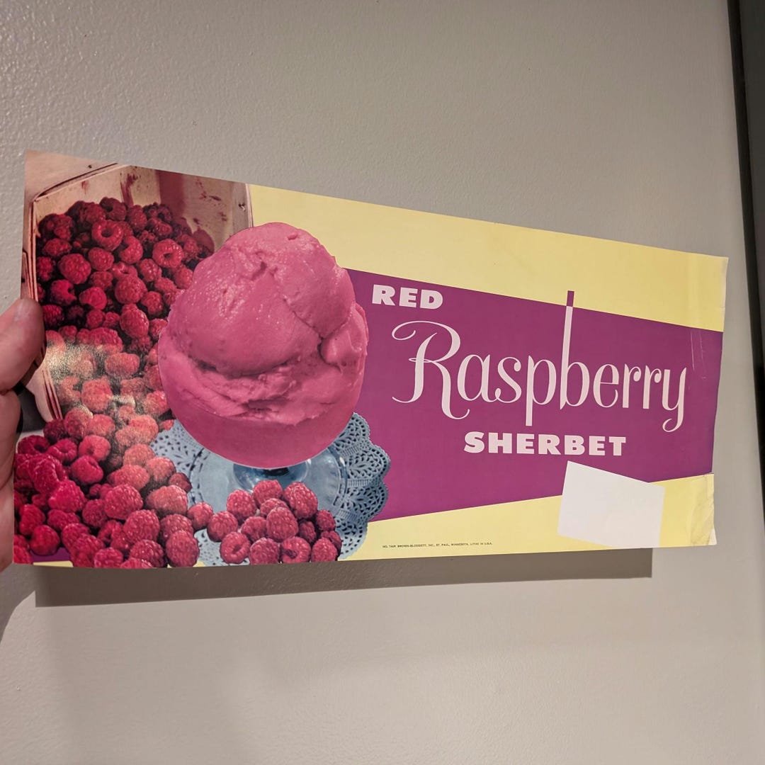 1960s Raspberry Sherbet Ice Cream Poster Sign Poster Original Vintage ...