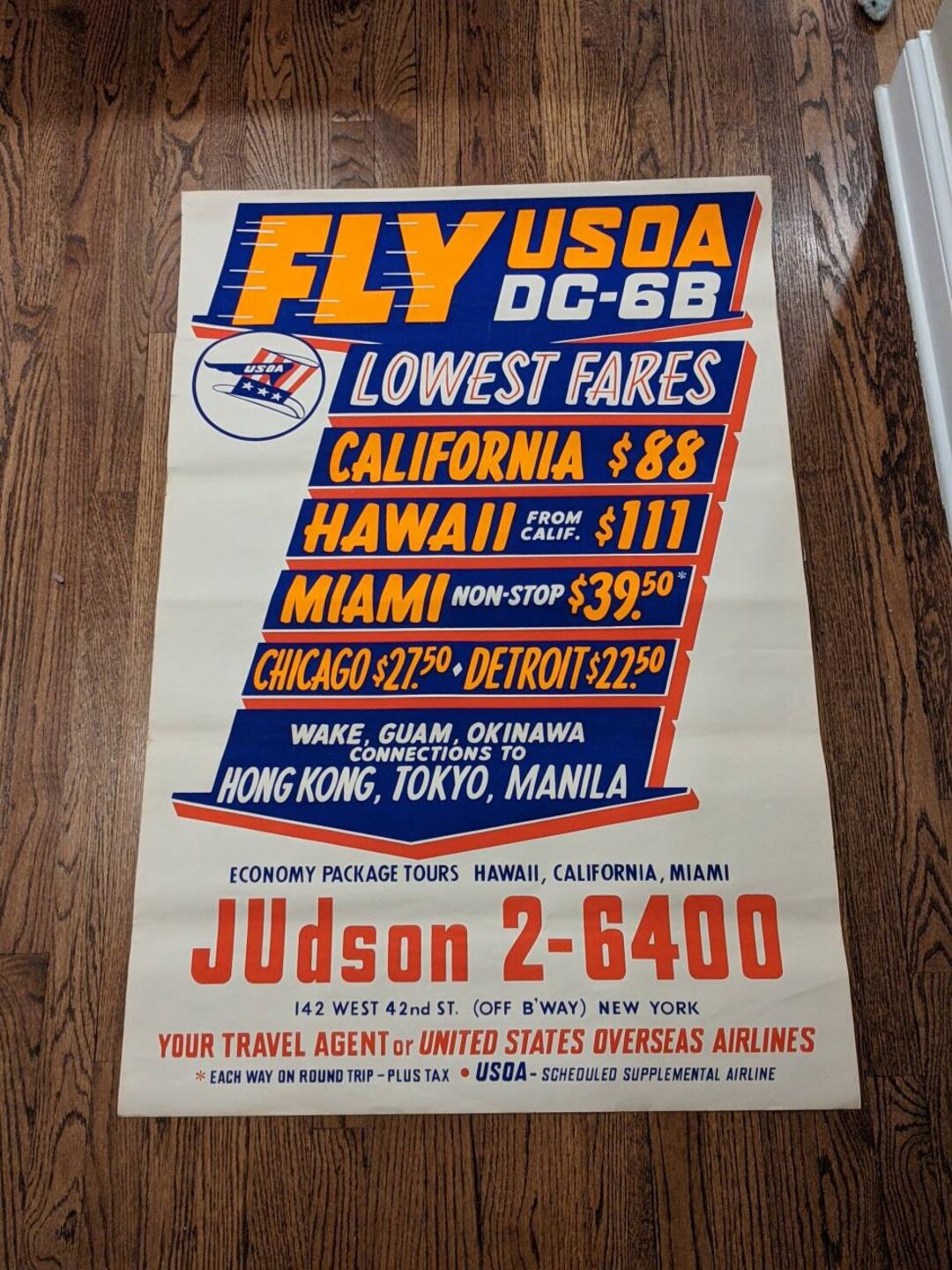 Vintage Large 1960's Fly USOA United States Overseas Airlines DC-6B ...
