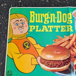 NOS 1966 Burg N Dog Platter Hot Dog Fries Restaurant Poster Drive-in or ...