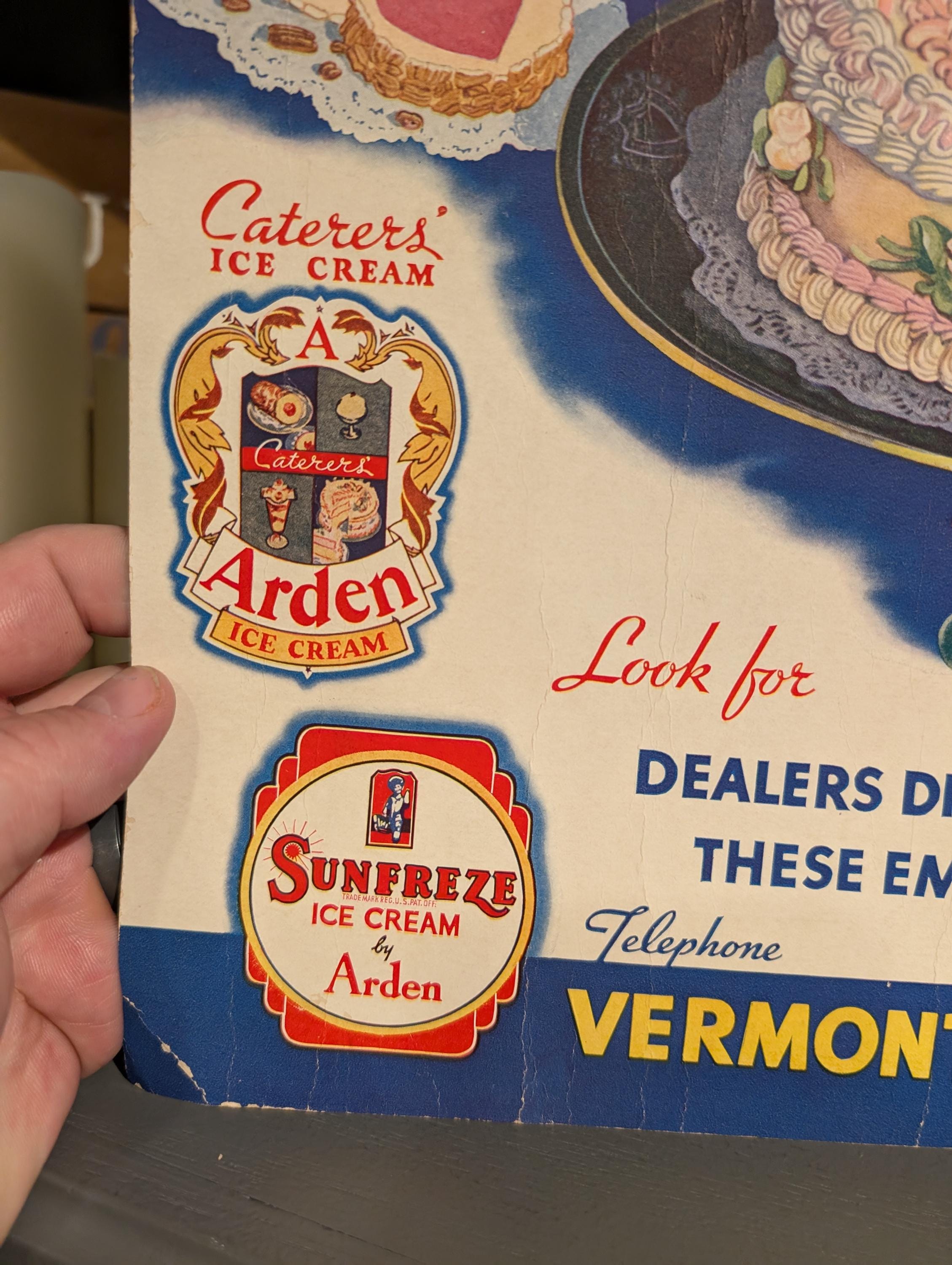 1940s Arden Ice Cream Double Sided Sign - Old & Original Arden Dairy ...