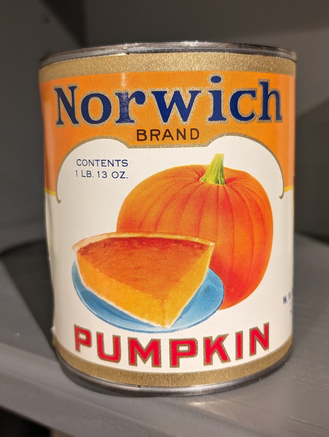 1940's Norwich Brand Pumpkin Pie Filling Can Label on Can Original ...
