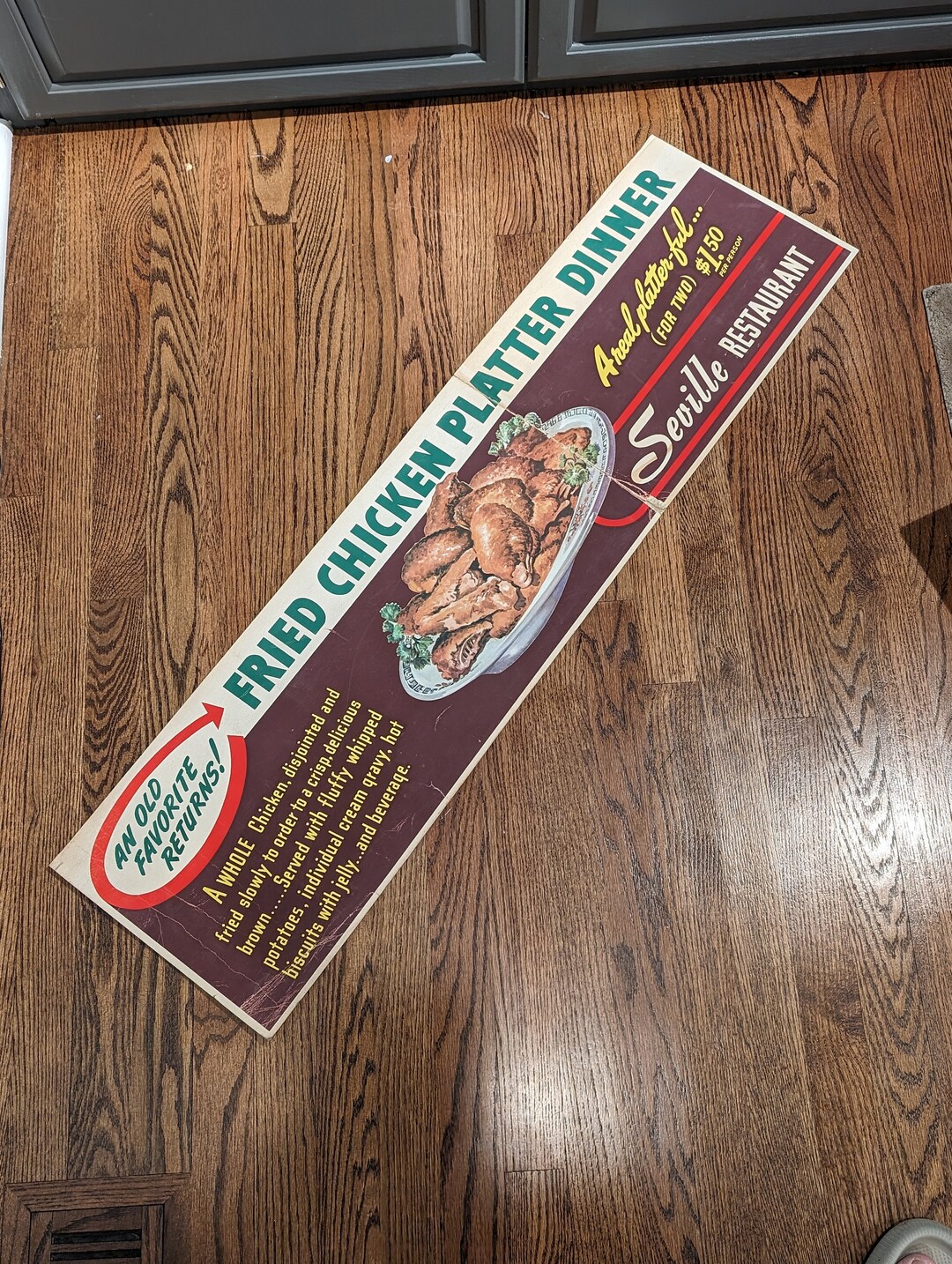 Original 1950's Fried Chicken Menu Sign- Old & Original Cardboard Sign ...