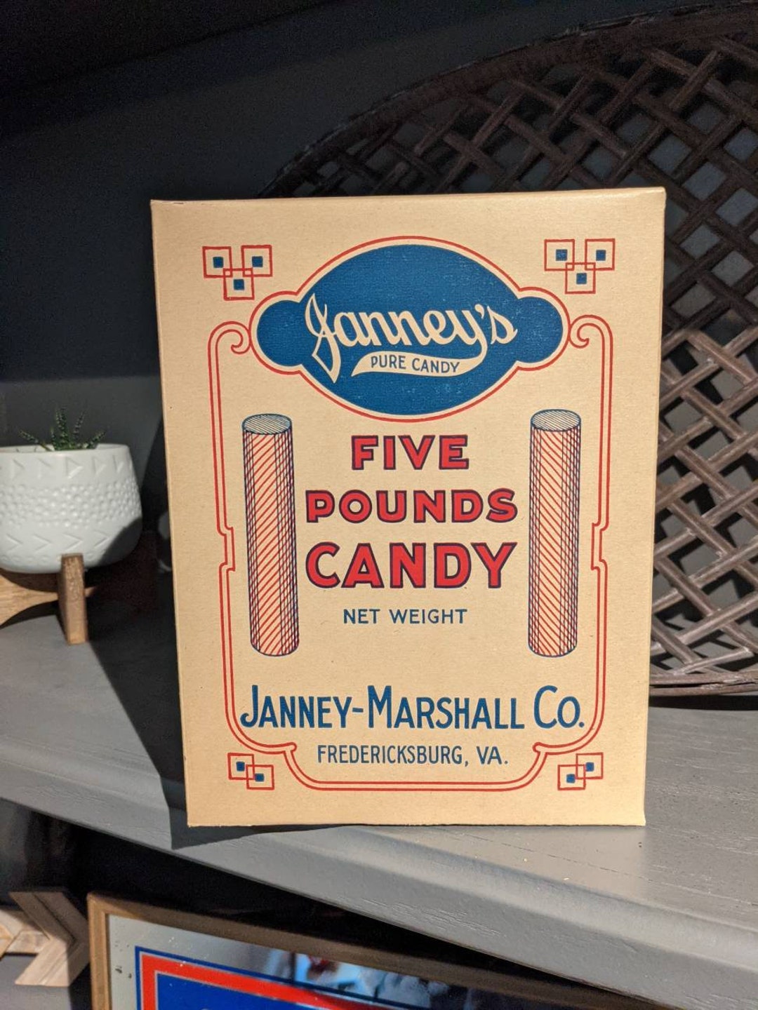 NOS 1910's Janney's Pure Candy 5lb Stick Candy Box Treat Box - Vintage ...