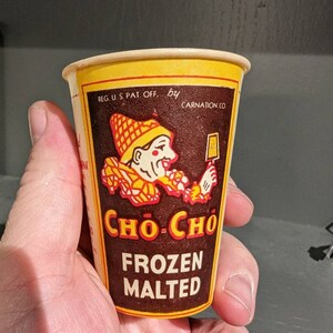 NOS 1930s Cho Cho Chocolate Frozen Malted Cup - Carnation Co. 4oz Waxed ...