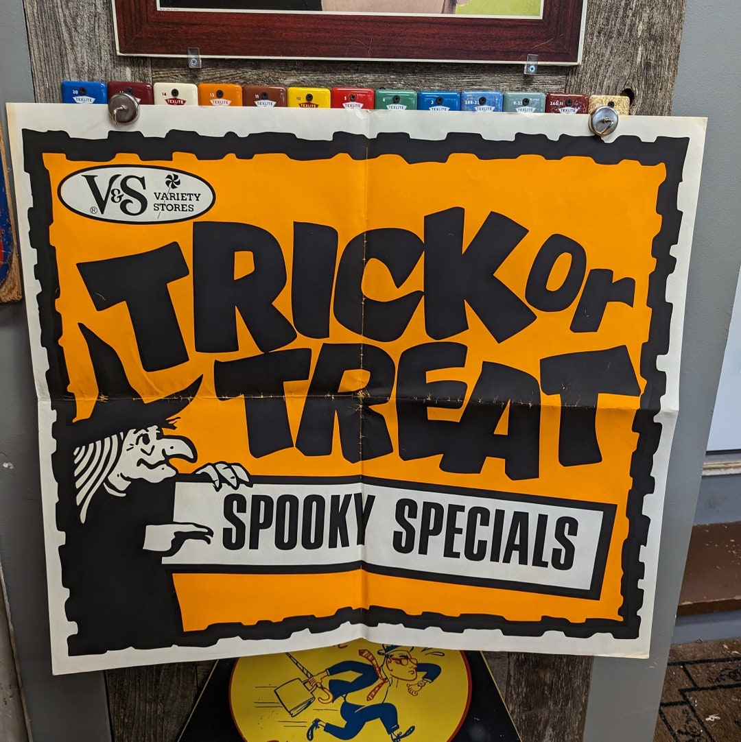 Large 1970s 80s S Variety Store Spooky Specials Trick or Treat Sign ...