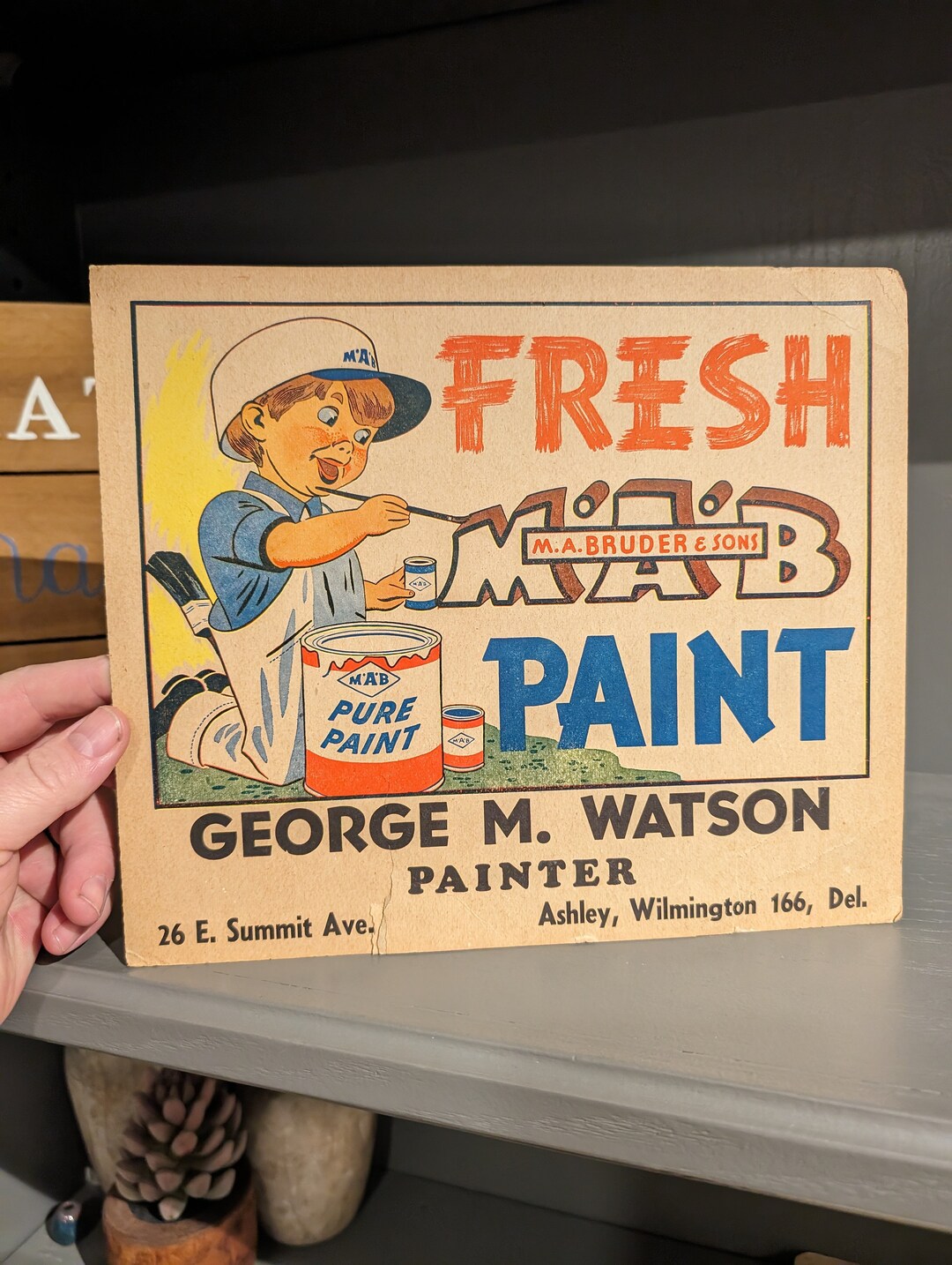 Original 1940s MAB Bruder & Son WET PAINT Cardboard Sign - Vintage ...