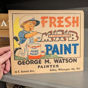 Original 1940s MAB Bruder & Son WET PAINT Cardboard Sign - Vintage ...