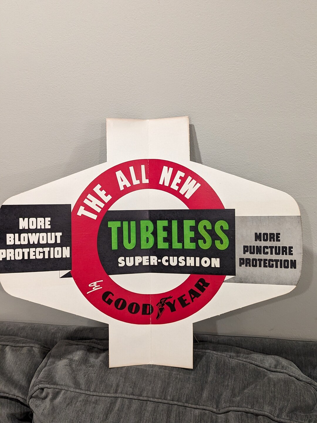 Original 1950's Goodyear All New Tubeless Tire Insert Sign Vintage Gas ...