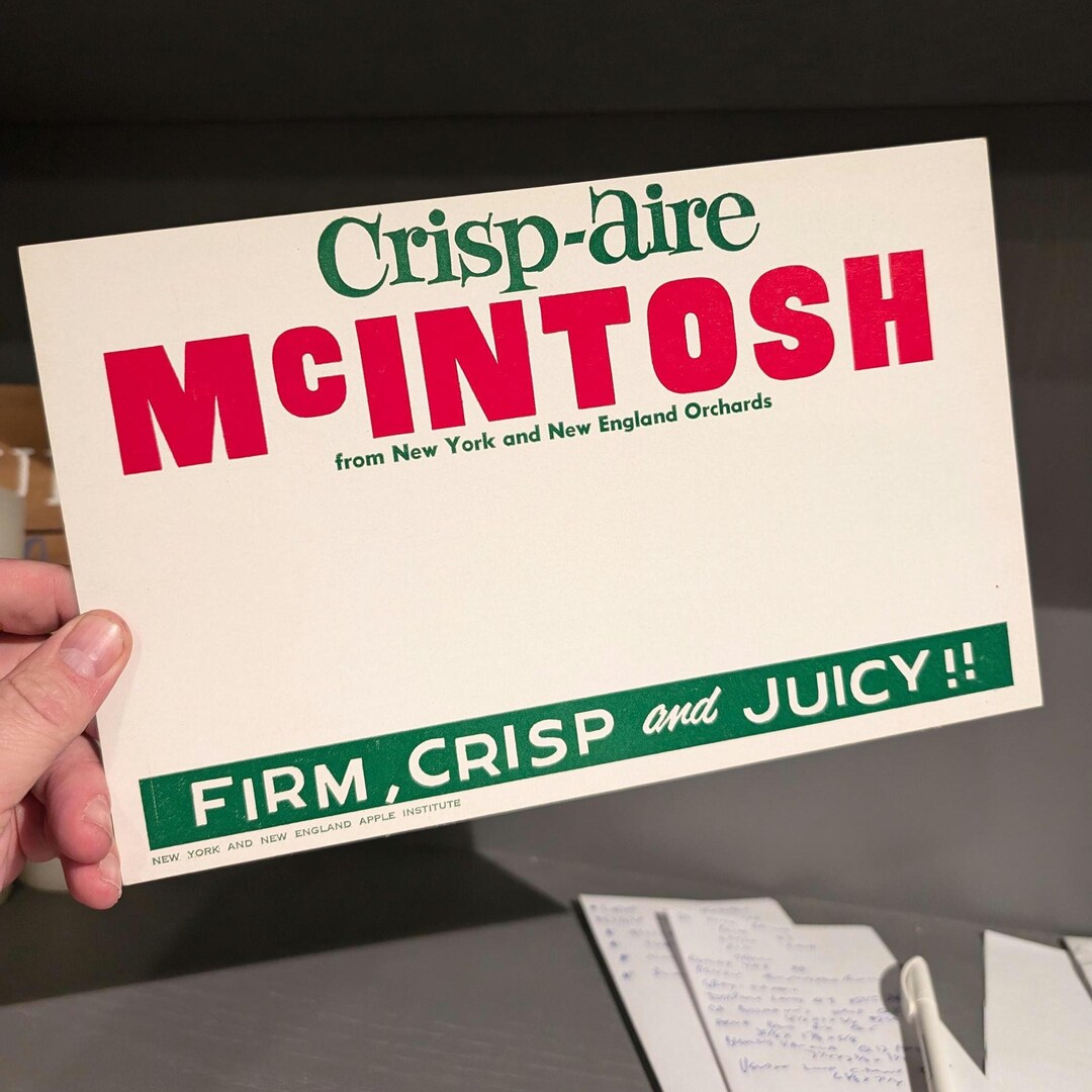1960's Mcintosh Apples Cardboard Store Sign- Old & Original New York ...