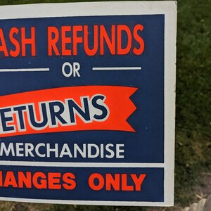Original 1970s 1980s No Cash or Refunds Cardboard Sign Vintage Sign ...