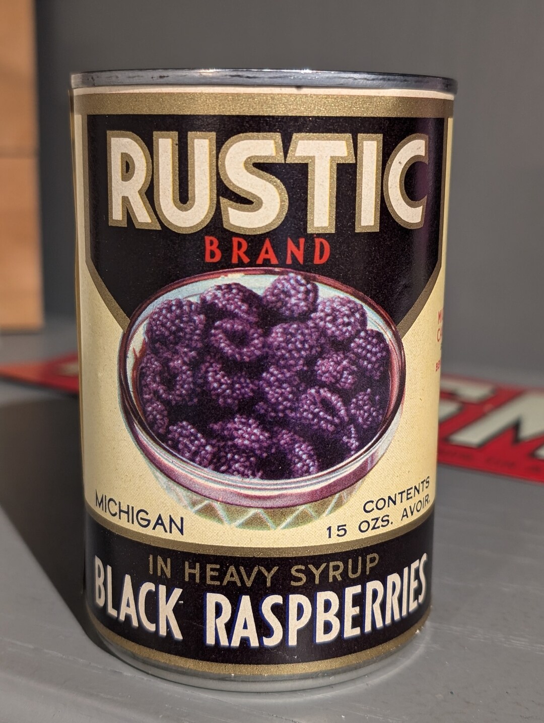 1950s Rustic Brand Black Raspberries Pie Filling Can Label on Can ...