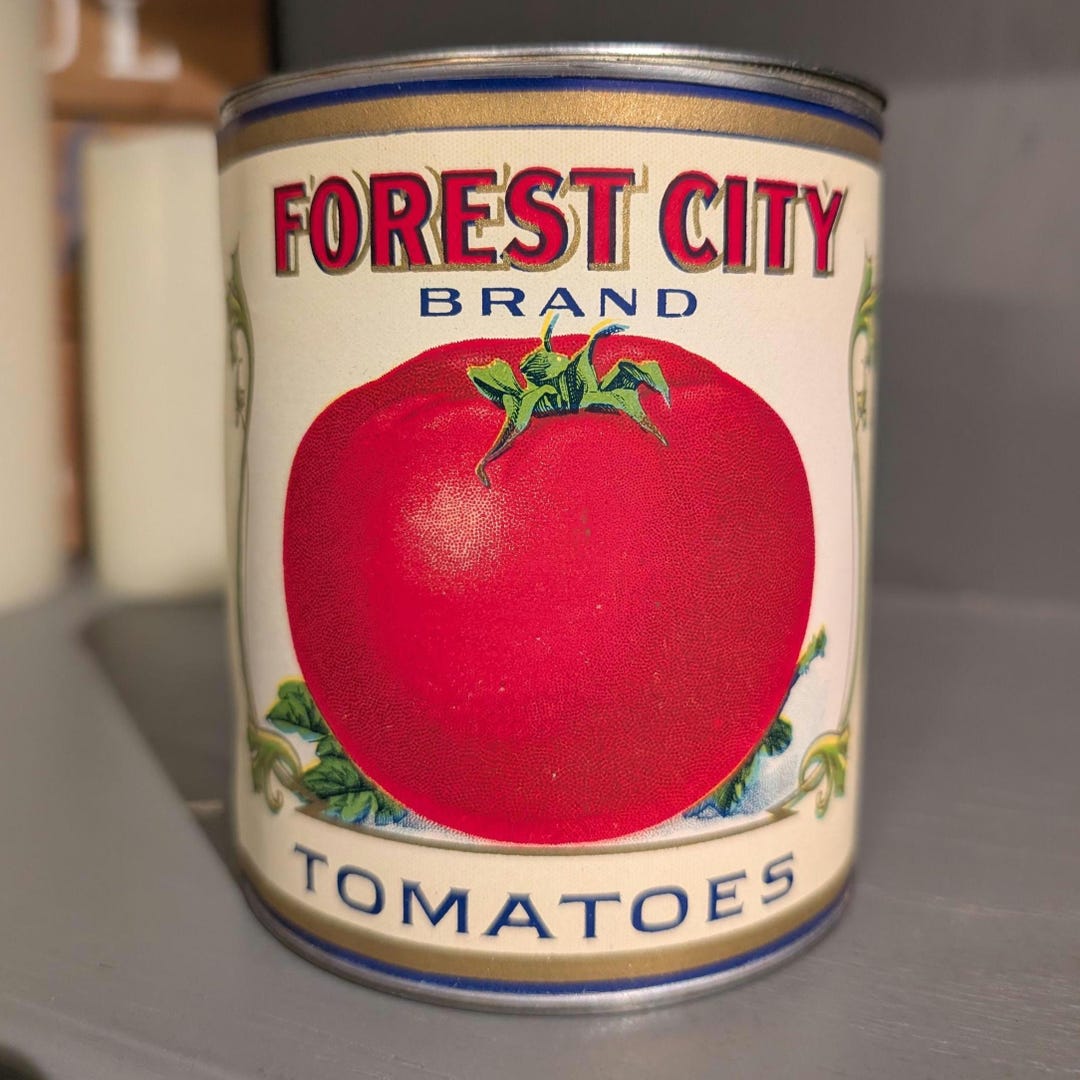 1940s Forest City Tomatoes Can Label on Can Original Vintage Allen Bros ...