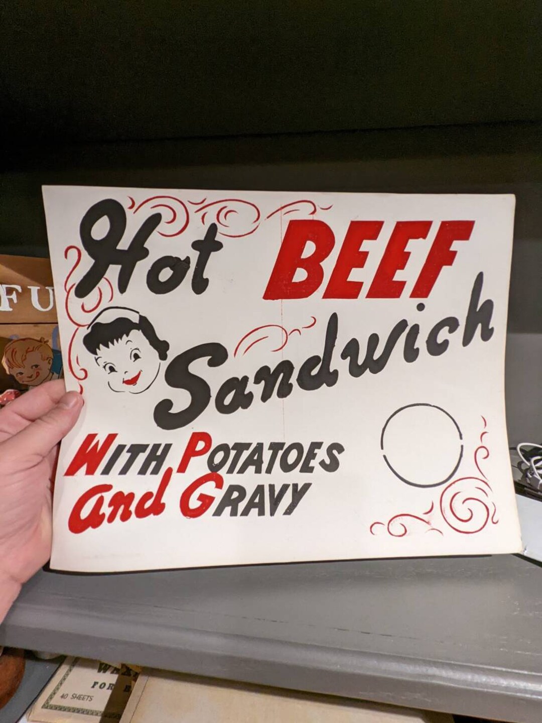 1940's Hot Beef Sandwich Diner Paper Sign Vintage Restaurant Original ...