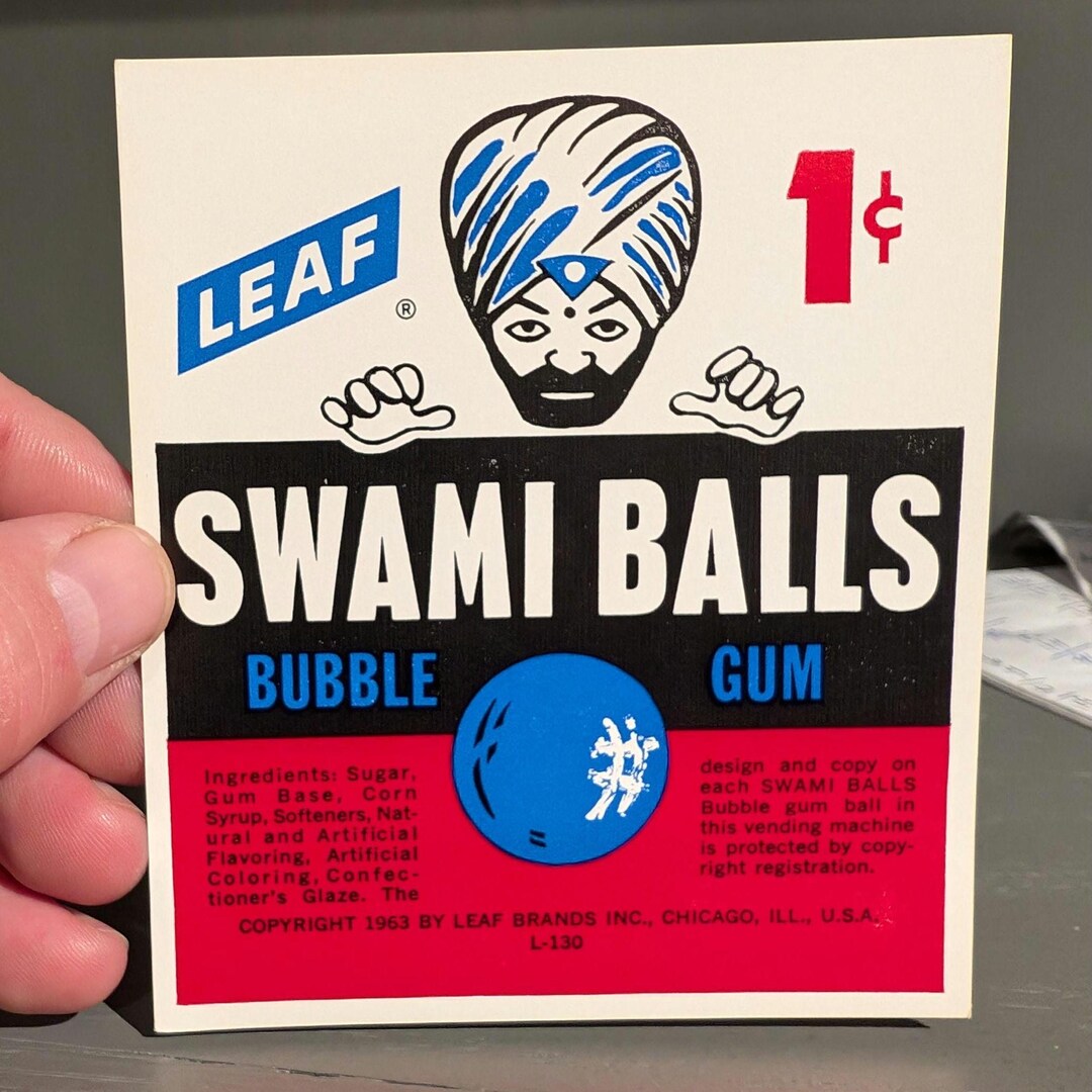 NOS 1960s Leaf Swami Balls Gumball Machine Bubble Gum Price Sign ...