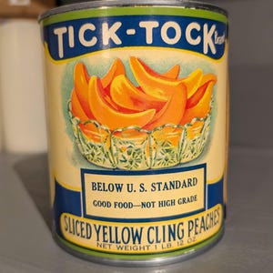 1920s 30s Tick Tock Brand Sliced Peaches Can Label on Can Original ...
