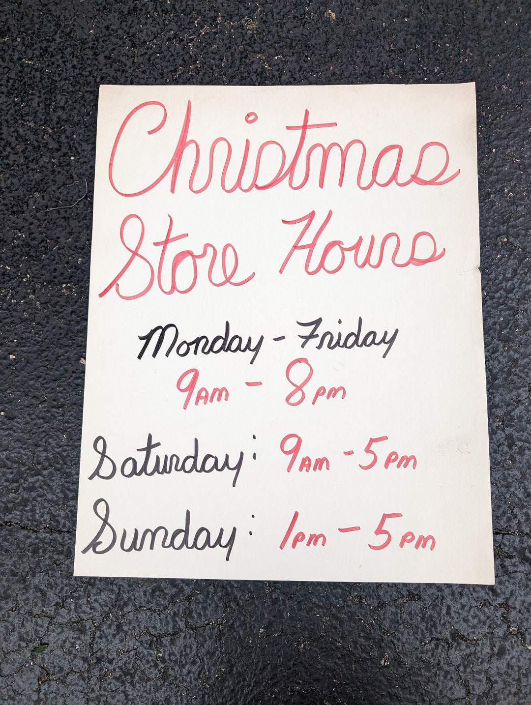 Original 1980s Christmas Handwritten Store Hours Posterboard Sign ...