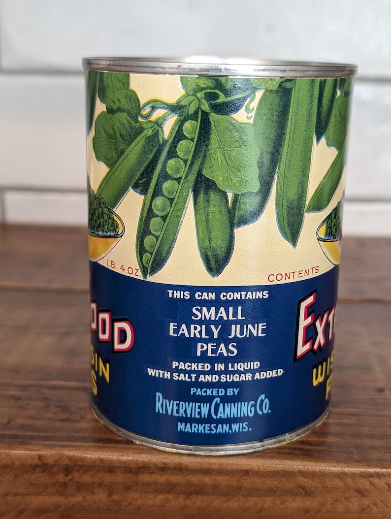 1940's Extra Good Wisconsin Peas - Script-. Can Label on Can Original ...
