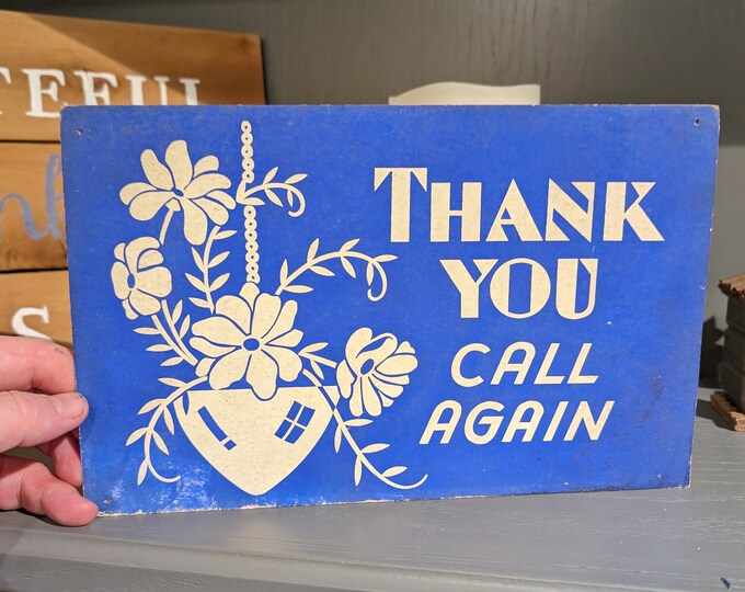 Original 1950s Thank You Call Again Store Sign Cardboard Sign Vintage ...