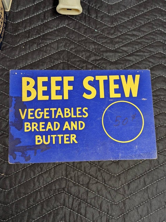 1950's Beef Stew Sandwich Cardboard Price Sign Vintage | Etsy