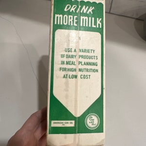 1940's Waxed Homogenized Pasteurized Milk Carton or Container “drink ...