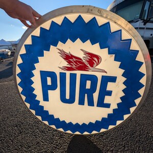 1970s Pure Gas Station Sign Embossed Plastic 37 Original Vintage ...