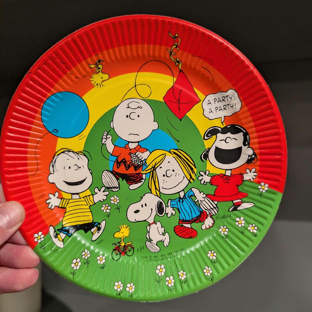 NOS 1980s 90s Snoopy Charlie Brown Peanuts Gang Happy Birthday Plate ...