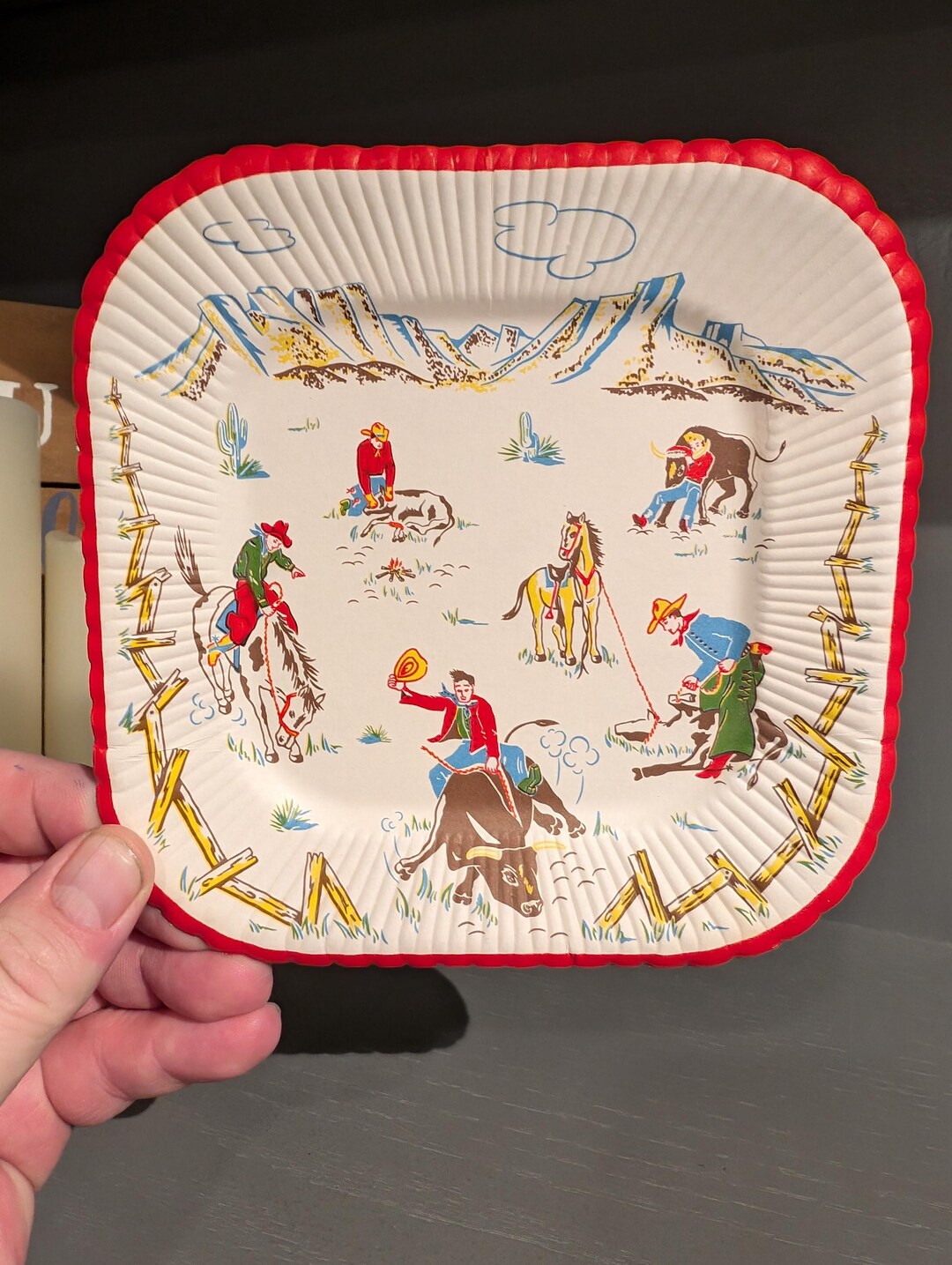 NOS 1940s 50s Round up Western Themed Cowboy Paper Plate - Old ...