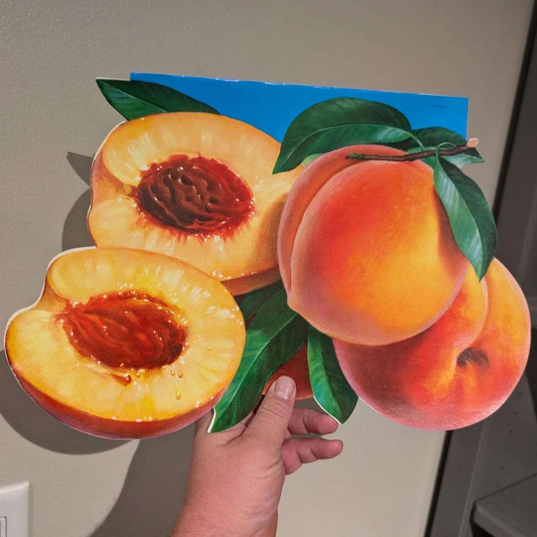 1970's Fresh Peaches Poster - Die Cut Soda Fountain Sign - Old ...