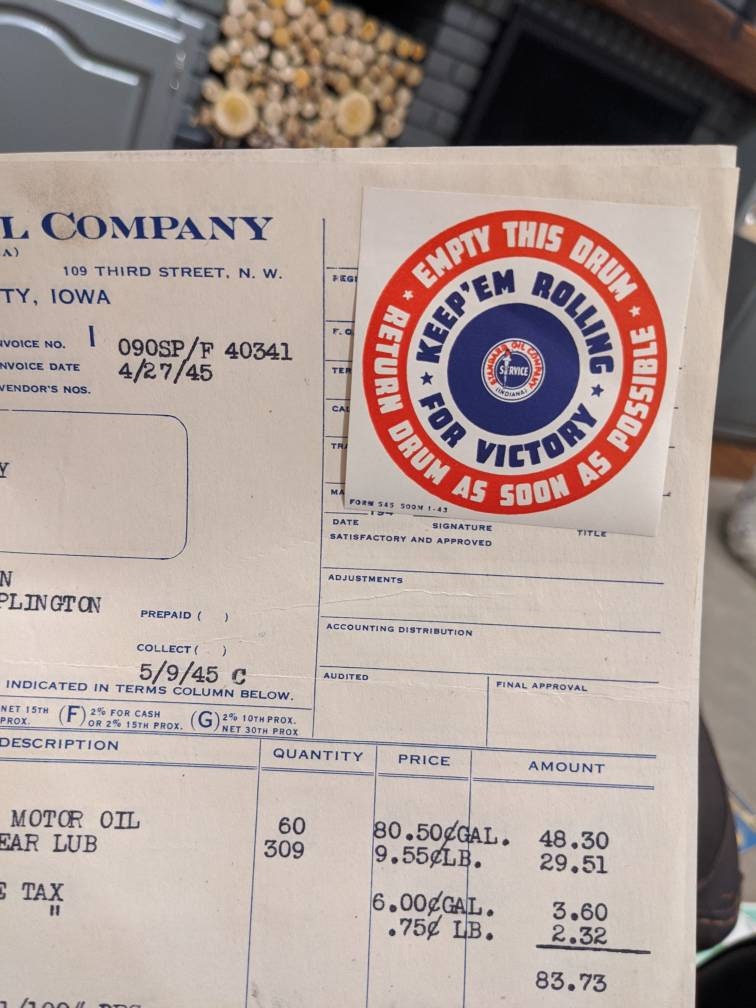 Lot of 5 sheets of 1945 Standard Oil Company receipts | Etsy