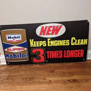 Large Vintage 1950's Mobil Mobilgas Super Mobiloil Single Sided Sign ...