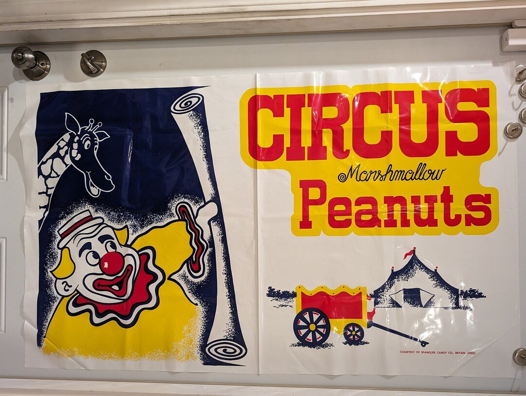 Large 1970s 80s Spangler Circus Peanuts Original Grocery Store Sign ...